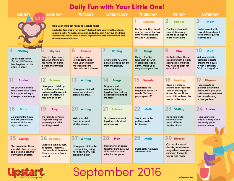 Early Literacy Activity Calendar: September 2016