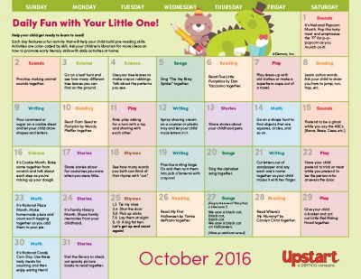 Early Literacy Activity Calendar: October 2016
