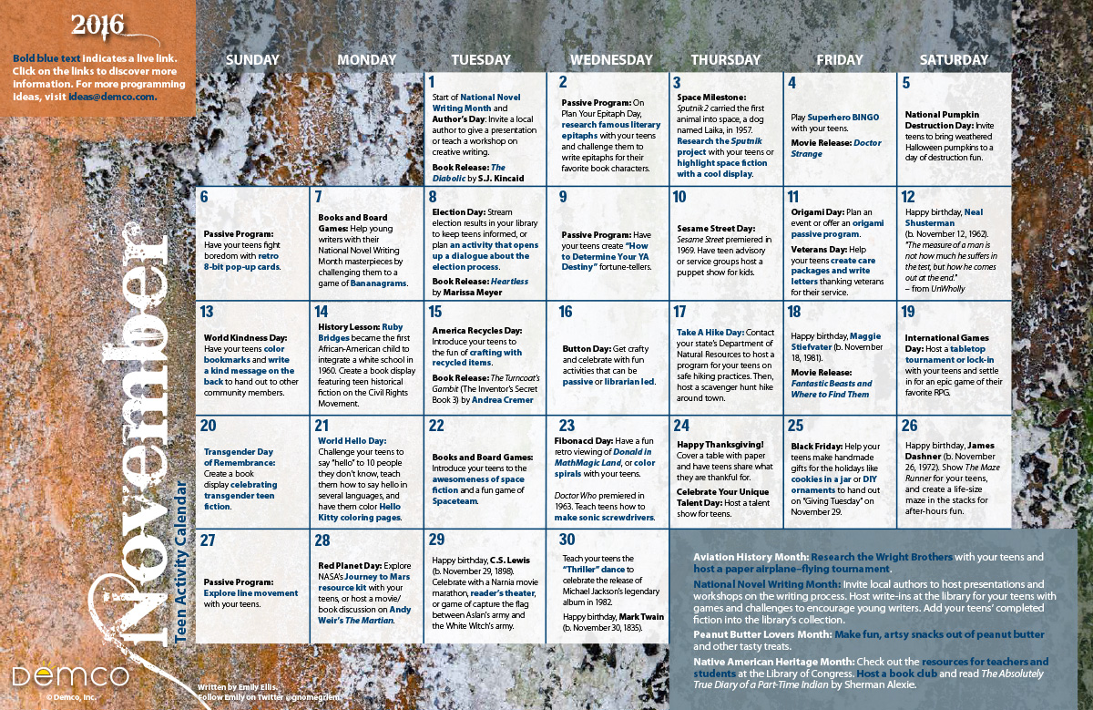 Teen Activities Calendar: November 2016