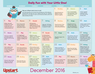 Early Literacy Activity Calendar: December 2016