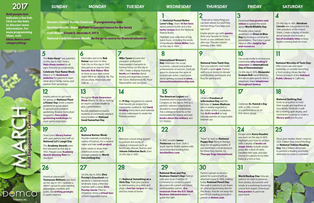 Adult Library Programs: March 2017