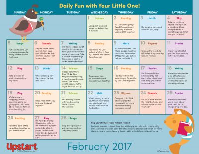 Early Literacy Activity Calendar: February 2017