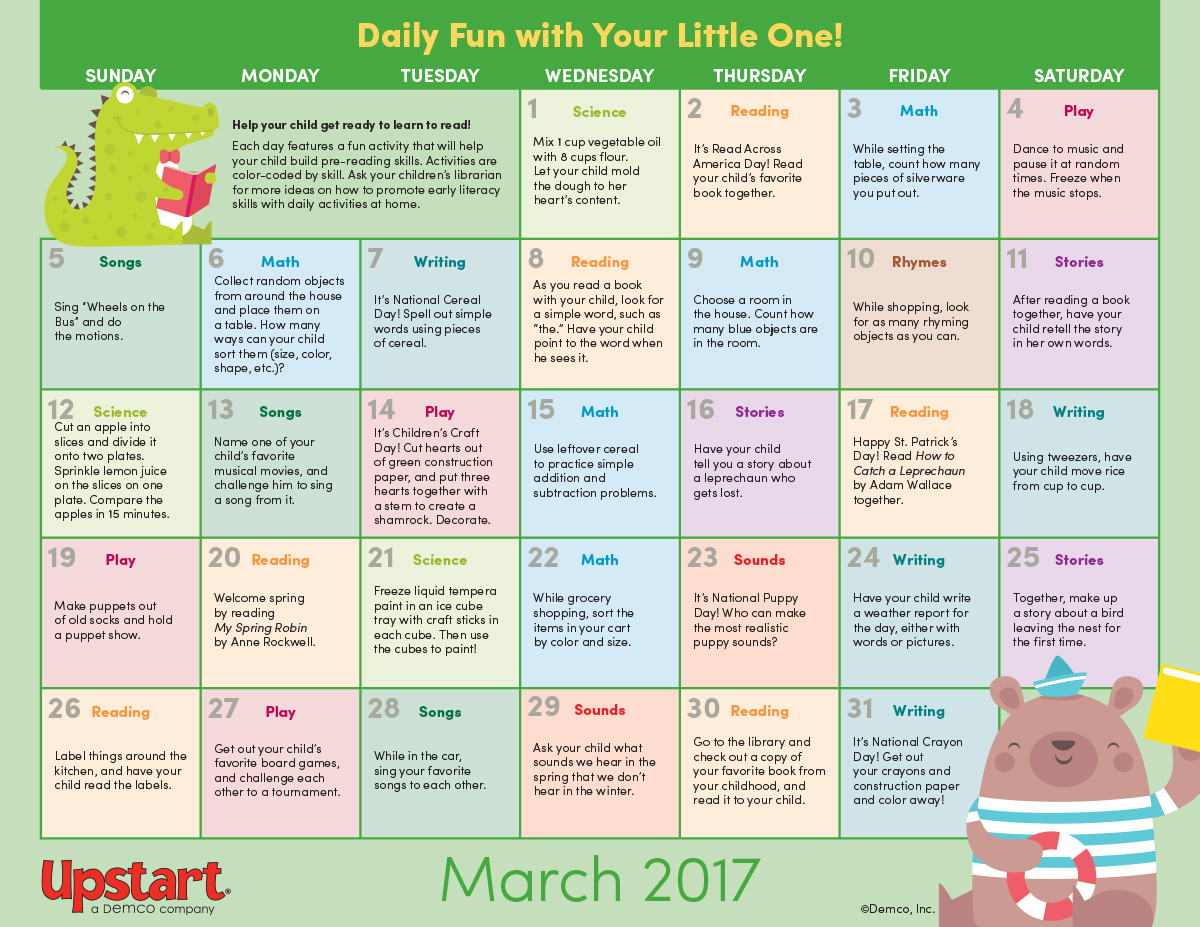 Early Literacy Activity Calendar: March 2017