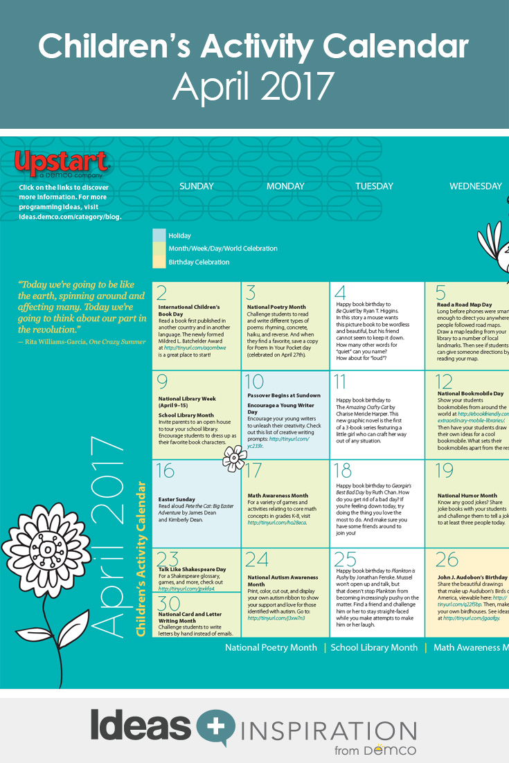 Children’s Activity Calendar: April 2017