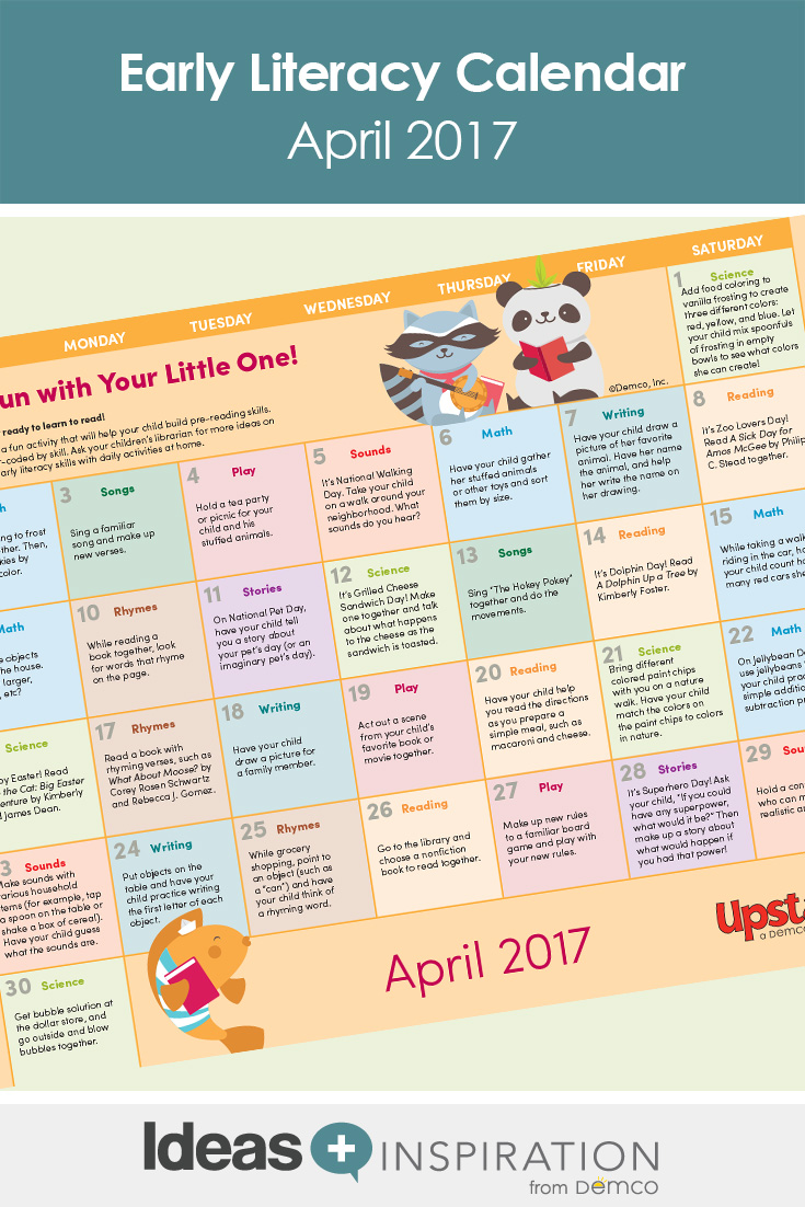 Early Literacy Activity Calendar: April 2017
