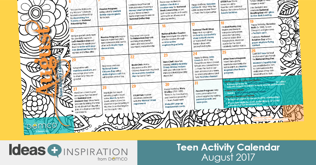 Teen Activity Calendar: August 2017