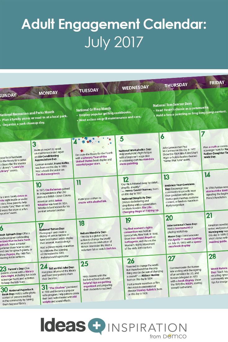 Adult Engagement Calendar: July 2017