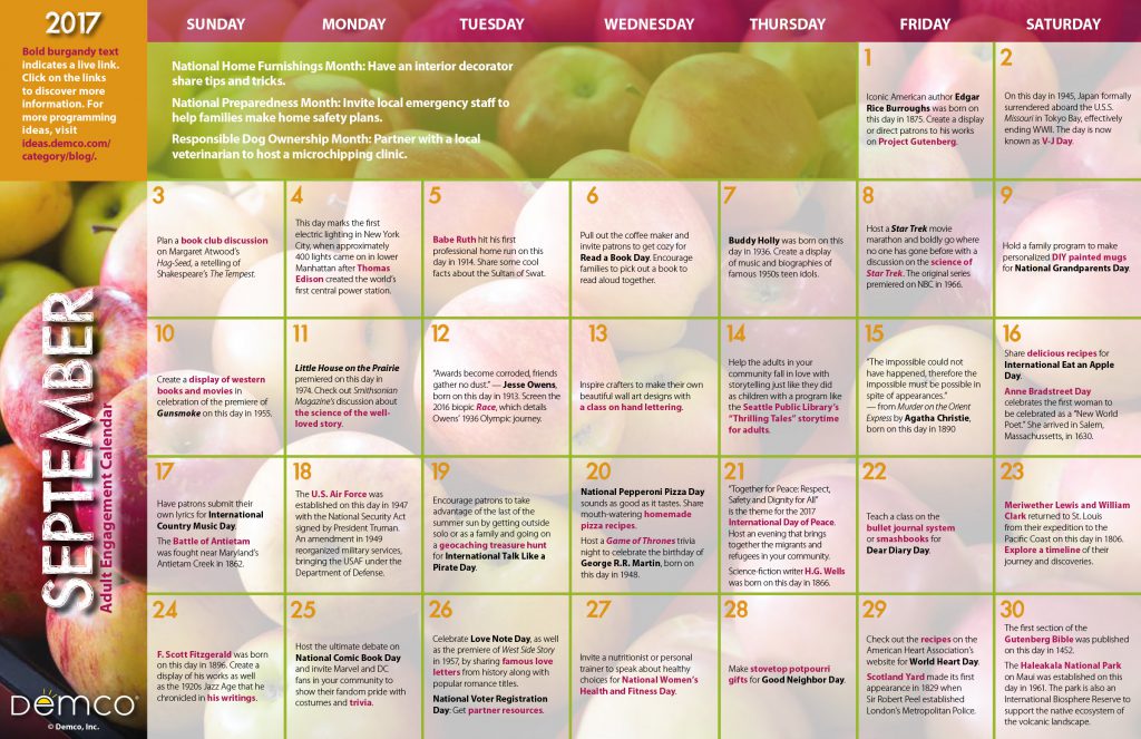 Adult Engagement Calendar: September 2017