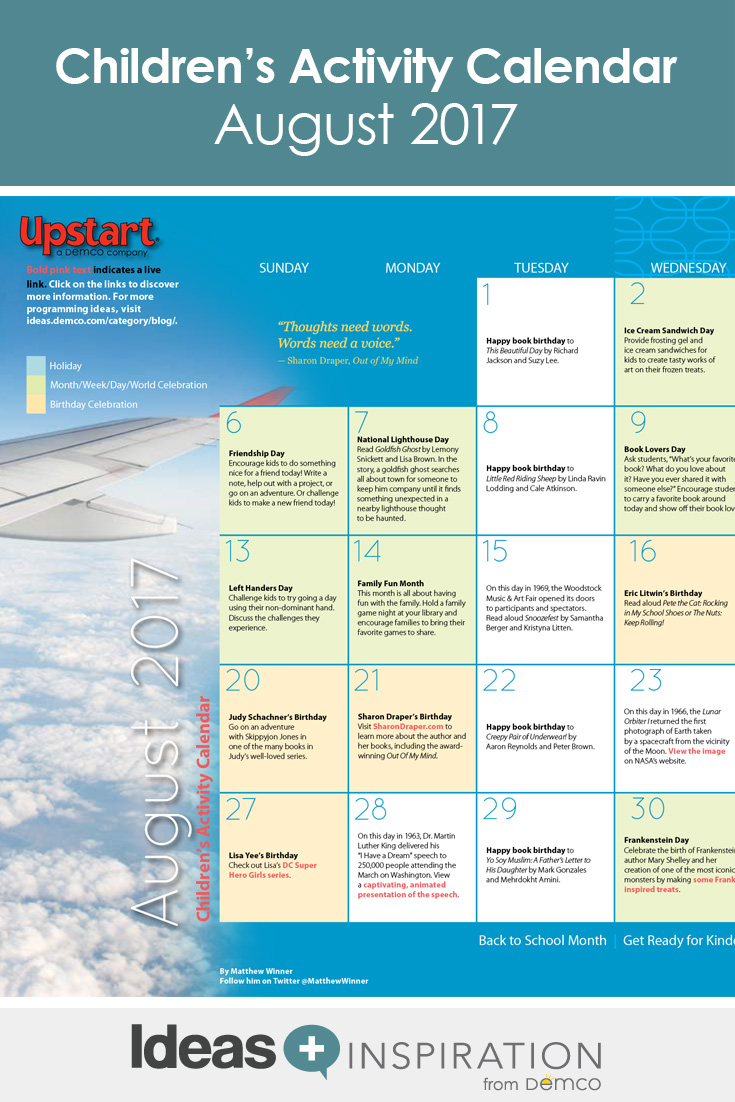 Children’s Activity Calendar: August 2017