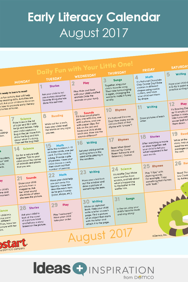 Early Literacy Activity Calendar: August 2017