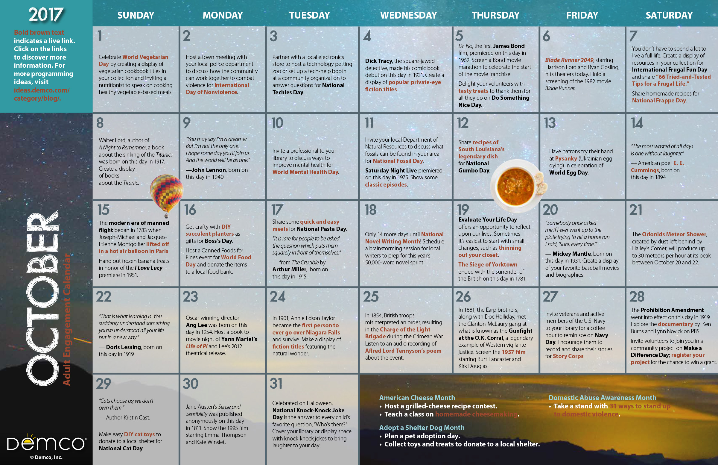 Adult Engagement Calendar: October 2017