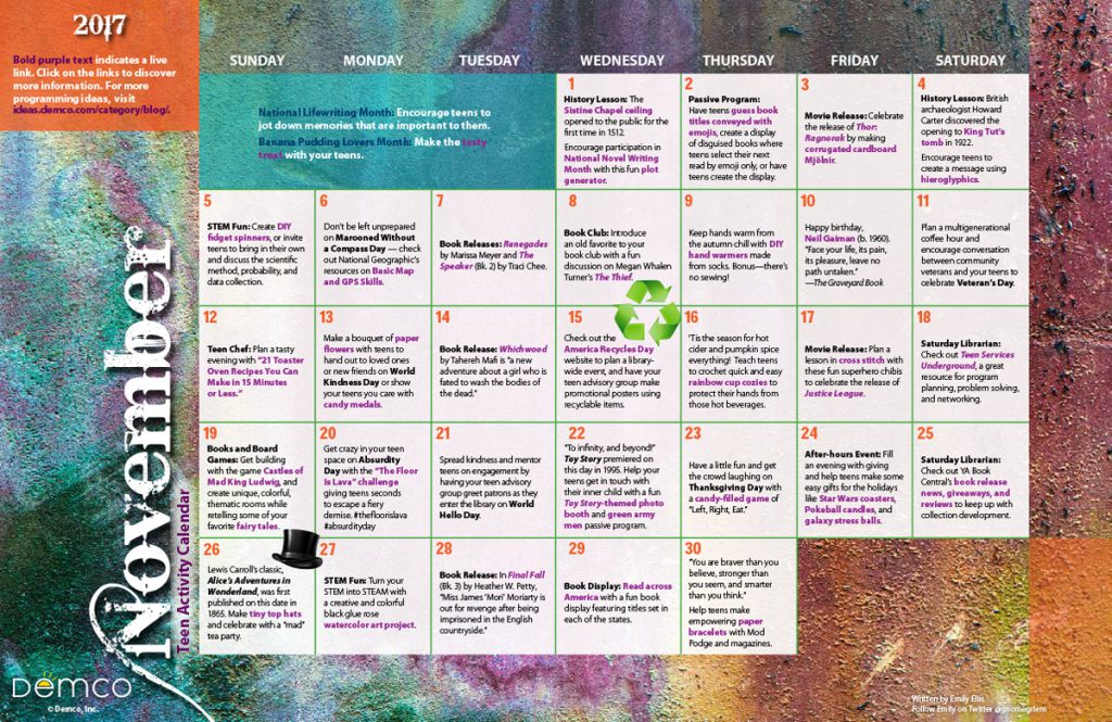 Teen Activity Calendar: November 2017