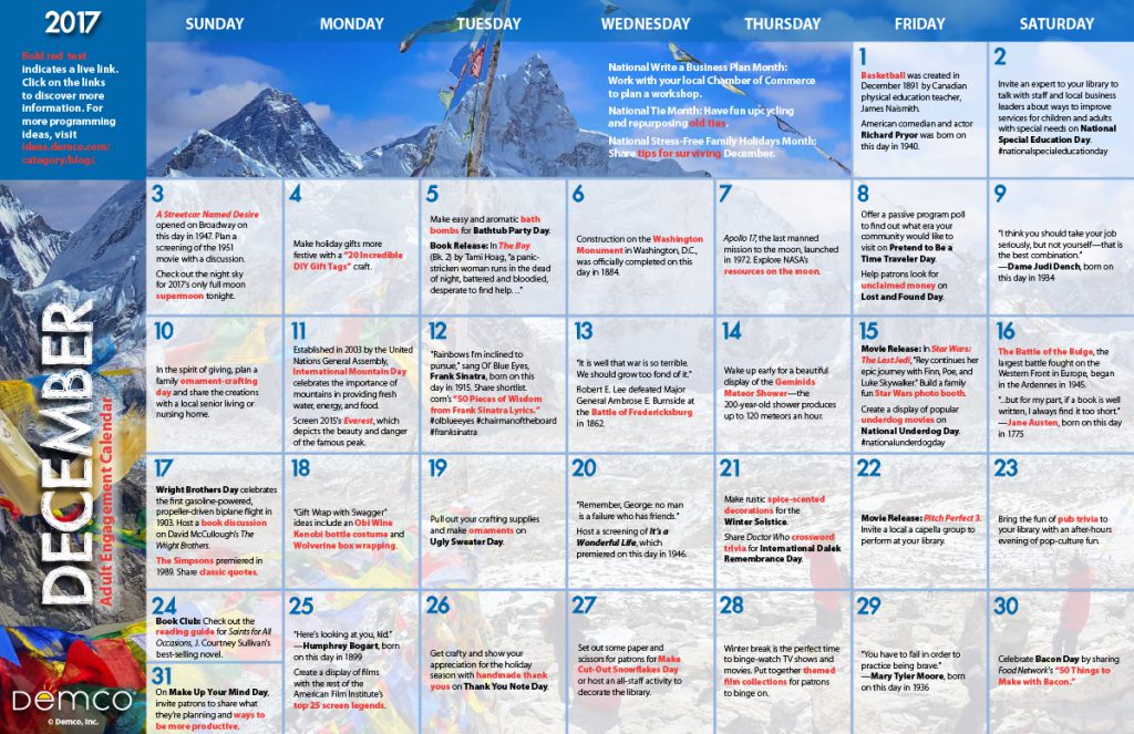 Adult Engagement Calendar: December 2017