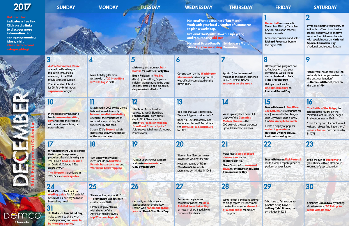 Adult Engagement Calendar: December 2017