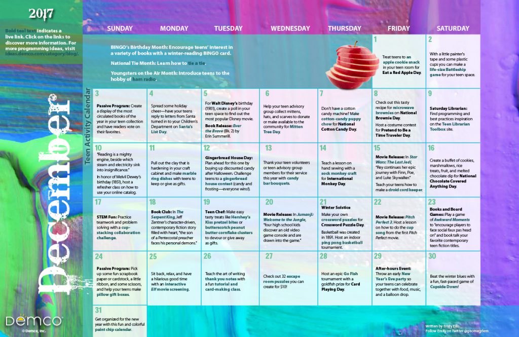 Teen Activity Calendar: December 2017