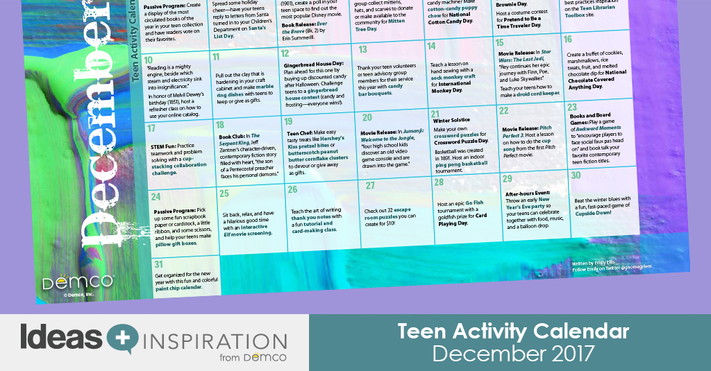 Teen Activity Calendar: December 2017