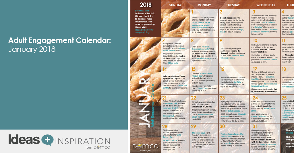 Adult Activity Calendar: January 2018