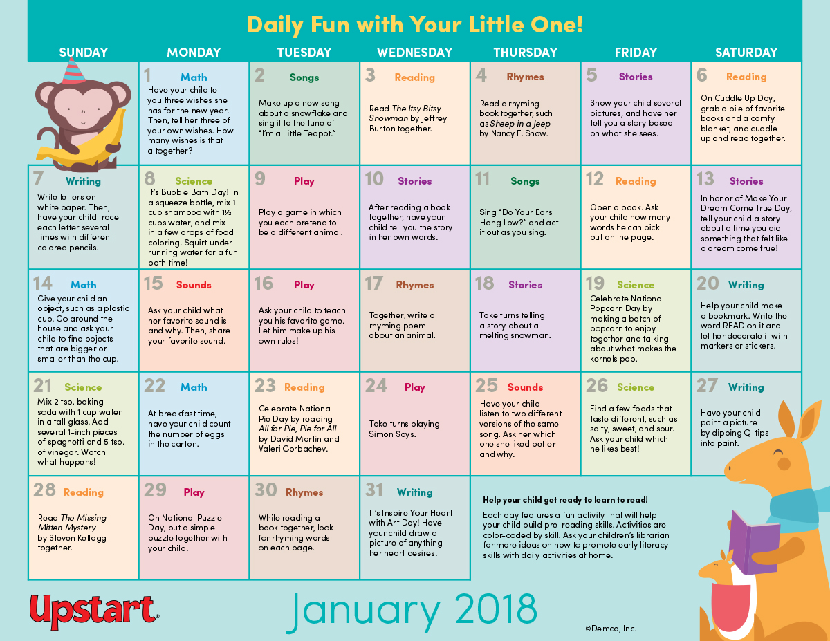 Early Literacy Activity Calendar: January 2018
