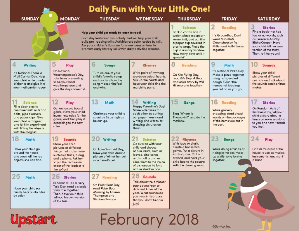 Early Literacy Activity Calendar: February 2018