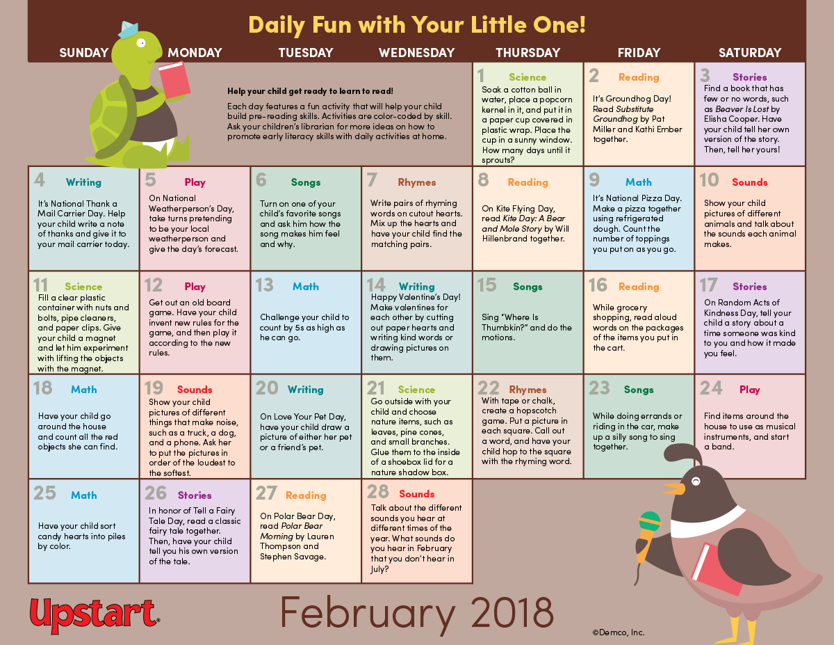 Early Literacy Activity Calendar: February 2018