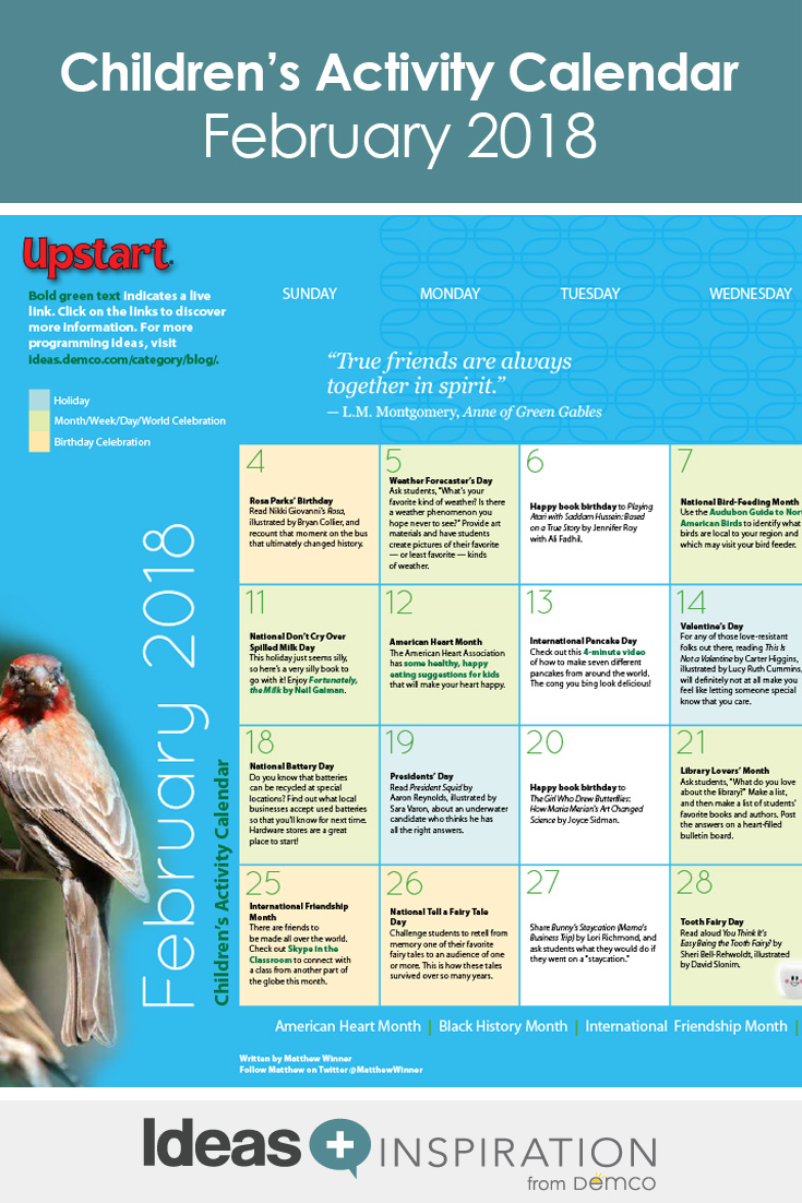 Children’s Activity Calendar: February 2018