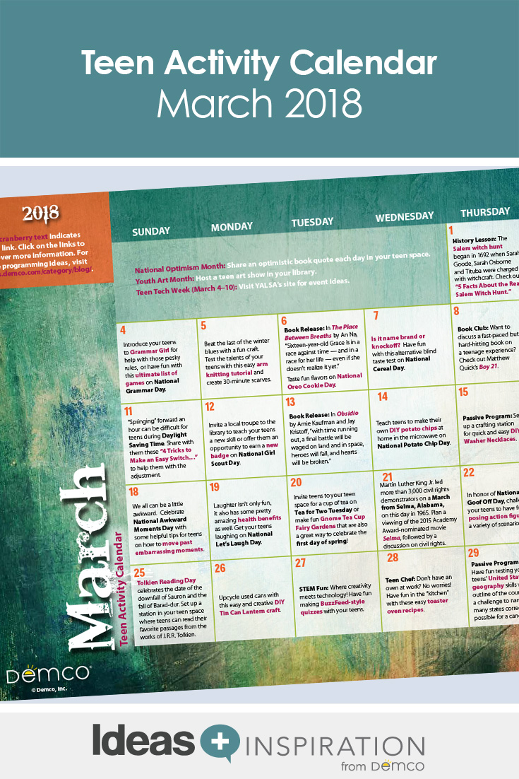 Teen Activity Calendar: March 2018