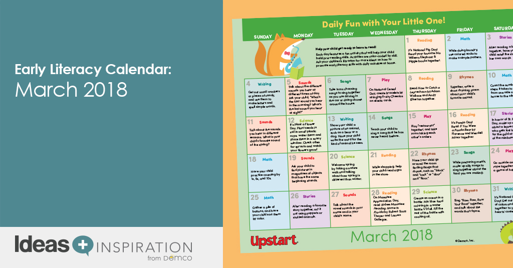 Early Literacy Activity Calendar: March 2018