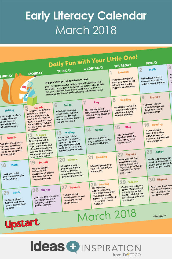 Early Literacy Activity Calendar: March 2018