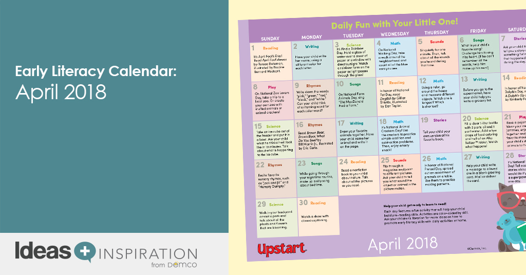 Early Literacy Activity Calendar: April 2018