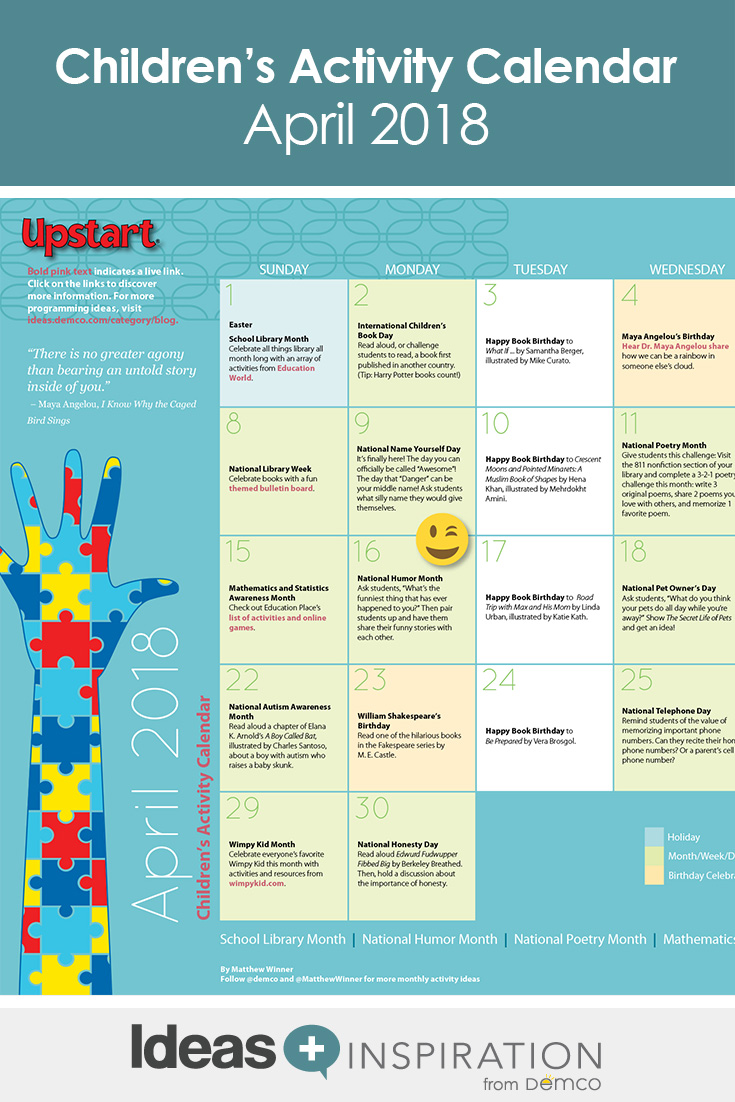 Children's Activity Calendar: April 2018
