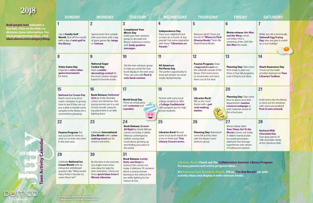 Teen Activity Calendar July 2018: Fun activities for teens at your library!