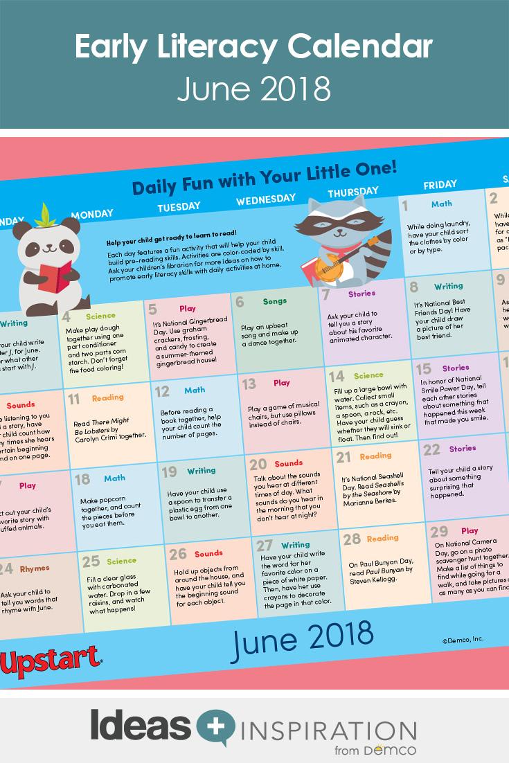 Early Literacy Activities Calendar. Boost Pre-reading Skills in June 2018