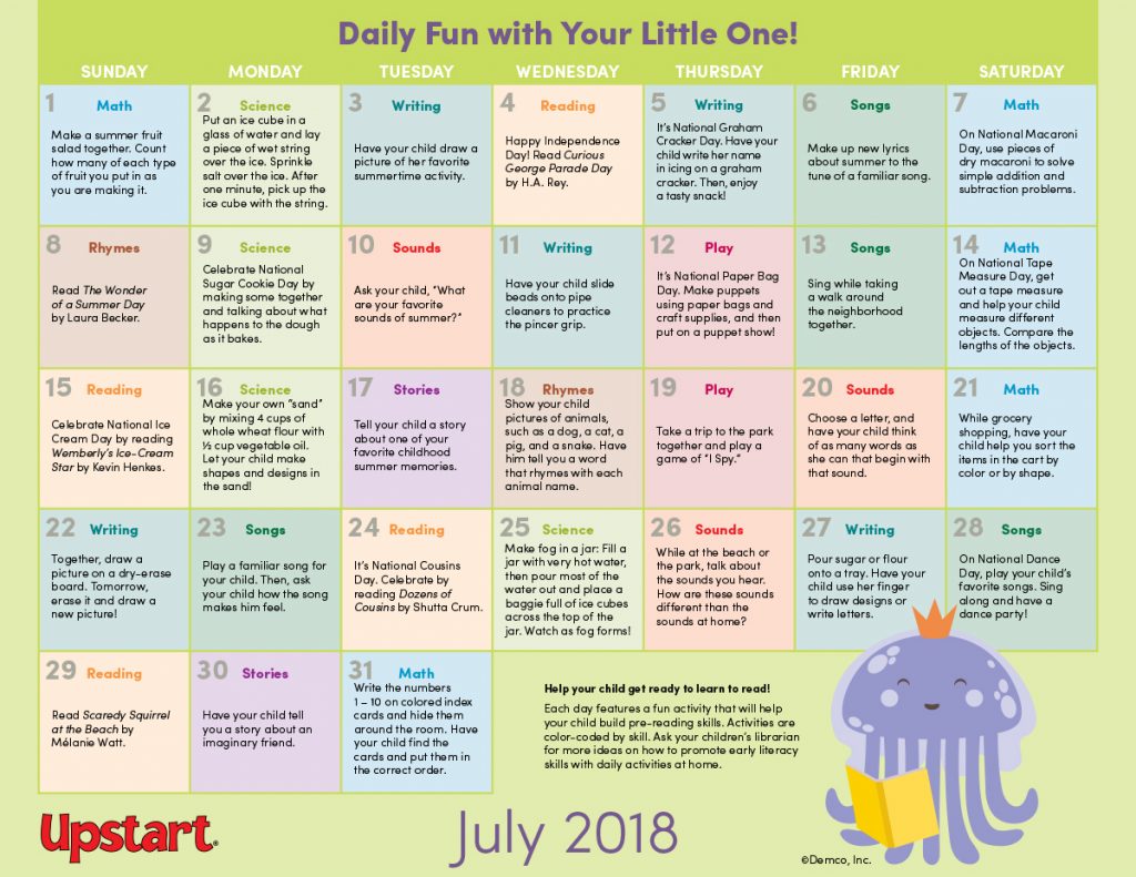 Early Literacy Activity Calendar: July 2018. Keep kids learning this July!