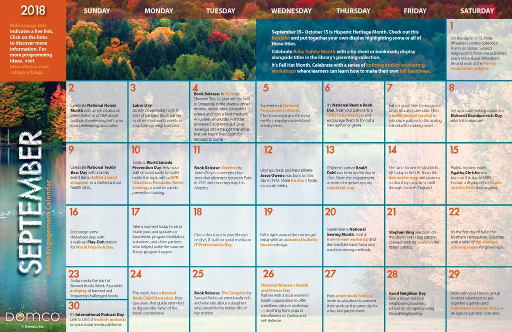 Adult Programming and Activity Calendar: September 2018