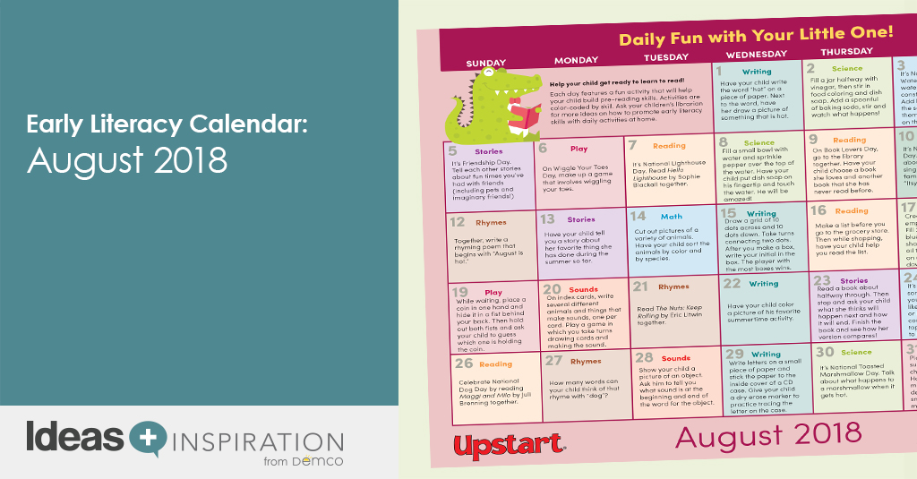 Early Literacy Activities Calendar: August 2018