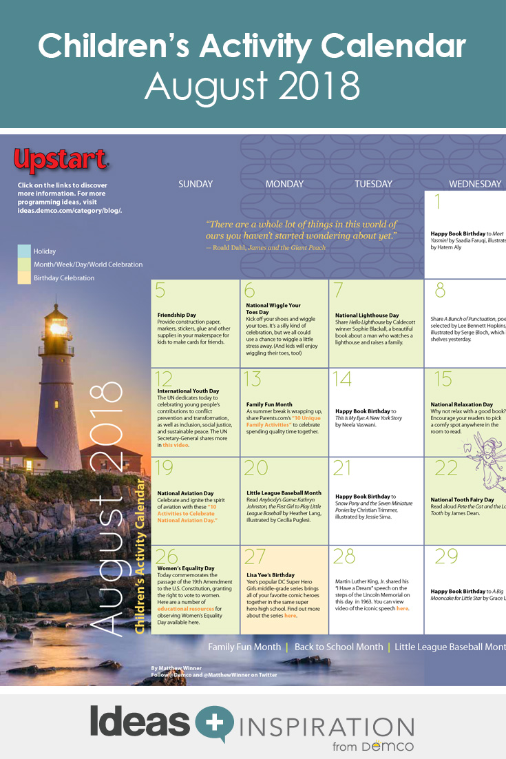 Children’s Activity Calendar: August 2018