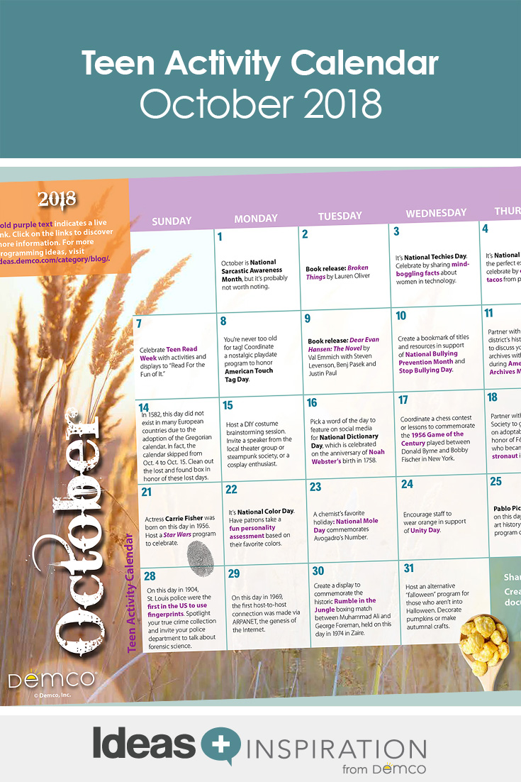 Teen Activity Calendar: October 2018