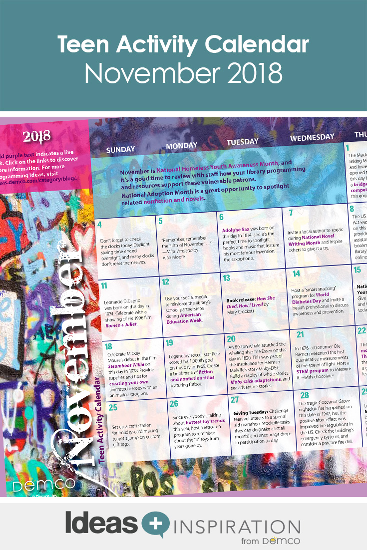 Library Programs for Teens — November 2018 Activity Calendar