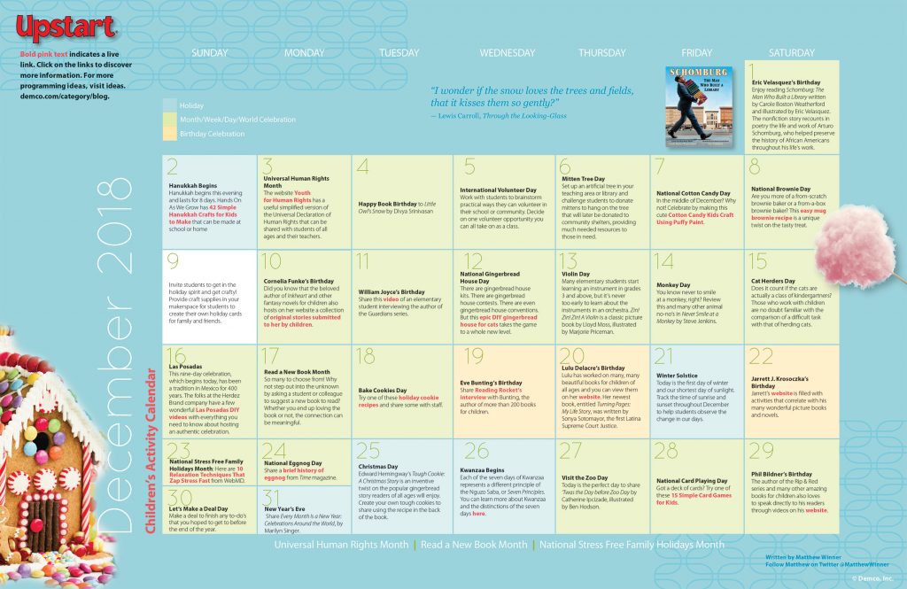 Children's Activity Calendar — December 2018: Ideas for Your Library