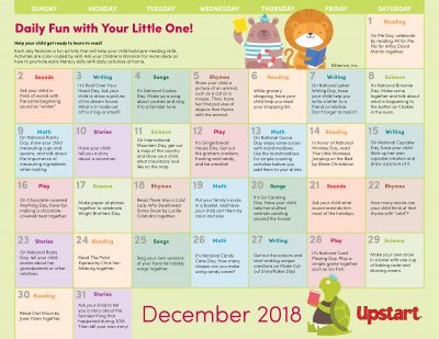 Early Literacy Activities Calendar: December 2018