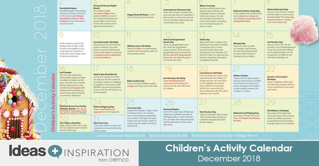 Children's Activity Calendar — December 2018: Ideas for Your Library