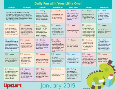 Early Literacy Activities Calendar January 2019: Crafts, Books, and more!