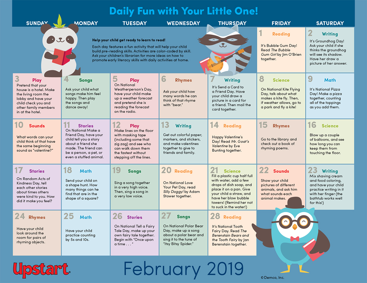 Early Literacy Activities Calendar — February 2019