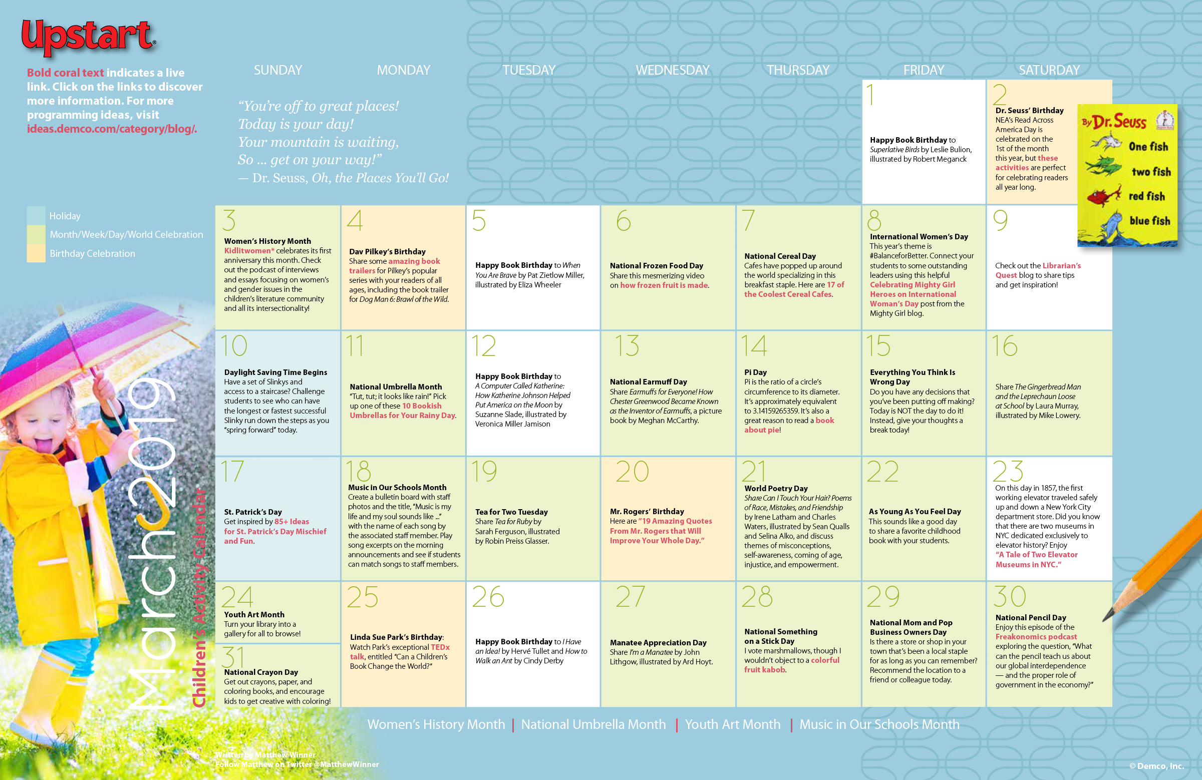 Children's Activity Calendar for Your Library: March 2019