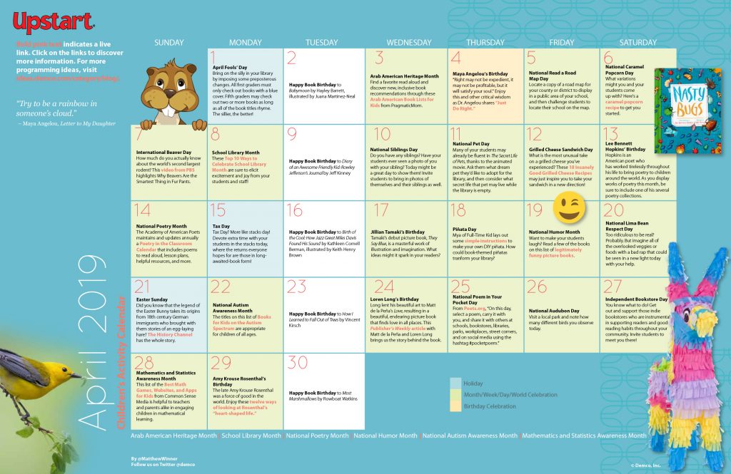 Children's Activity Calendar — April 2019: Celebrations, Crafts, and More!