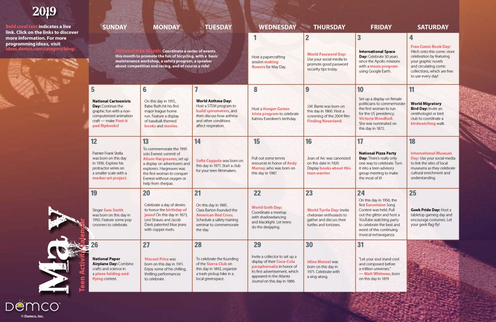 Teen Programming Calendar — May 2019: Celebrations, Crafts, and More!