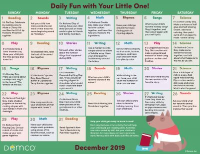 Early Literacy Activities Calendar: December 2019
