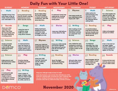 Early Literacy Activities — November 2020: Activities, Books, and More!