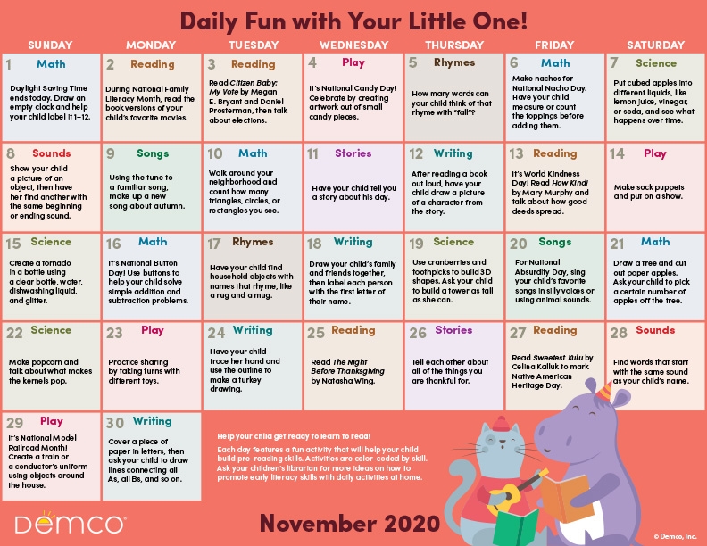 Early Literacy Activities — November 2020: Activities, Books, and More!