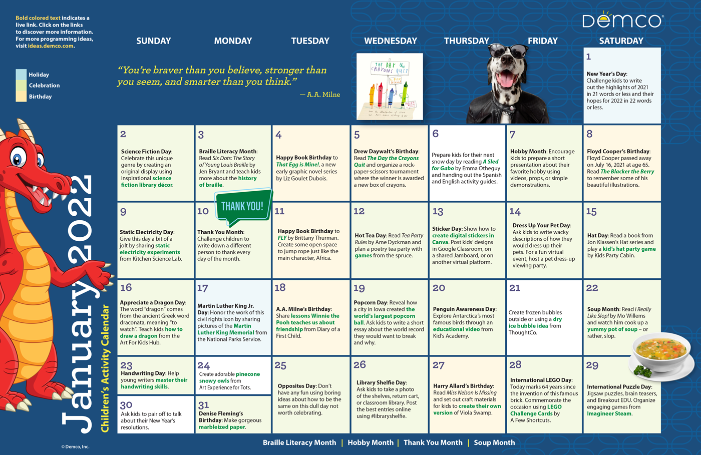 Children’s Activity Calendar: January 2022 - Demco's Ideas and Inspiration